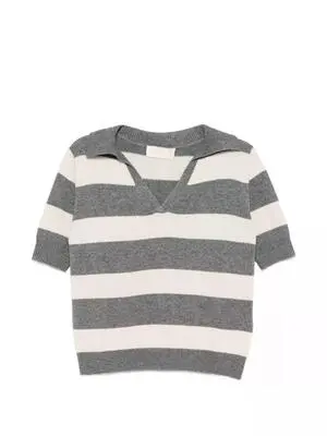 I BLUES Striped Knit V-neck Polo Top