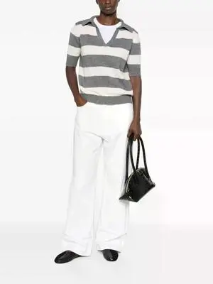I BLUES Striped Knit V-neck Polo Top