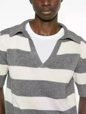 I BLUES Striped Knit V-neck Polo Top