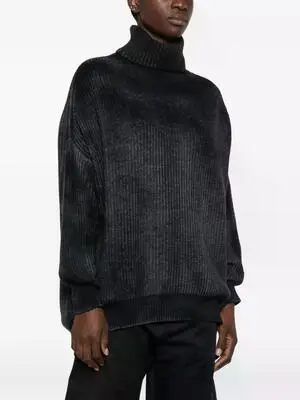Avant Toi Ribbed Knit Roll Neck Sweater - Blue