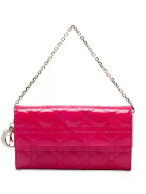 Dior 2014 Patent Cannage Lady Wallet On Chain Handbag - Pink