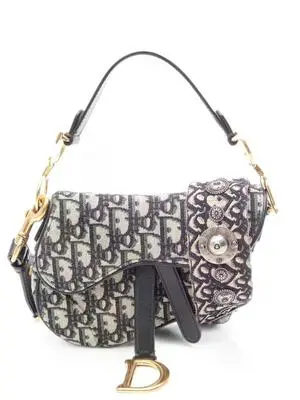 Dior 2010s Oblique Jacquard Saddle Shoulder Bag - Blue