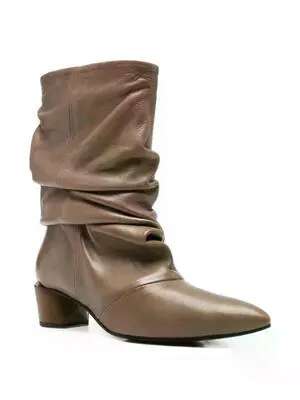 LISKA Ruched Pointed-toe Boots - Brown