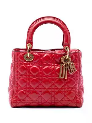 Dior 2018 Medium Crinkled Patent Cannage Supple Lady Satchel - Red