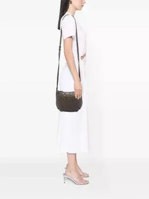 Bottega Veneta Nappa And Patent Intrecciato Cross Body Bag - Brown