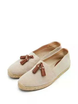CHRISTIAN LOUBOUTIN Beige Canvas Tassel Embellished Espadrilles