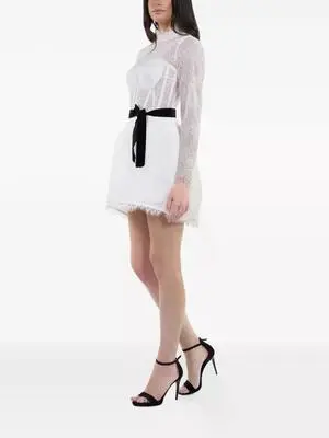 ARAFTU Lace Overlay Belted Mini Dress