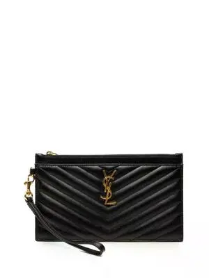 Saint Laurent Grain De Poudre Matelasse Cassandre Zip Pouch Clutch Bag