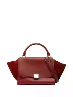 Celine Small Drummed Calfskin And Suede Trapeze Satchel - Red