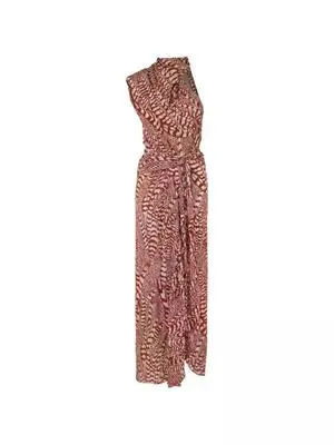 Johanna Ortiz Johanna Ortiz Burgundy Feather Print Maxi Dress Red