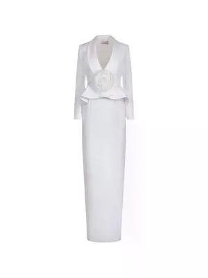 ARAFTU Floral Appliqué Peplum Maxi Dress