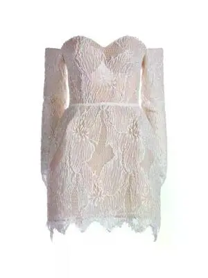 ARAFTU Sequin-embellished Lace-overlay Off-the-shoulder Mini Dress