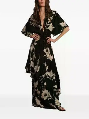 Johanna Ortiz Tesoro Escondido" Floral Print Silk Maxi Dress - Black