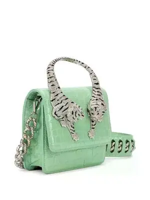 Roberto Cavalli Embellished Tiger Handle Clutch Bag - Green