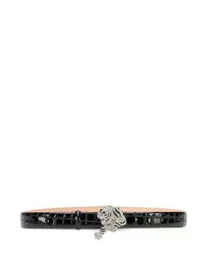Roberto Cavalli Embellished Tiger Buckle Belt - Black