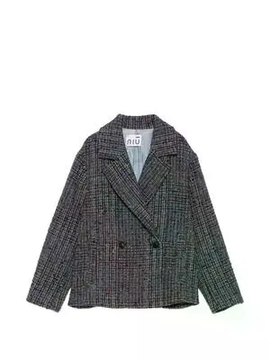 NIU Check-pattern Double-breasted Jacket - Blue