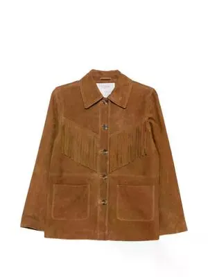 YERSE Suede Fringe Trim Leather Jacket