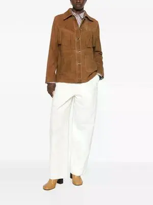 YERSE Suede Fringe Trim Leather Jacket