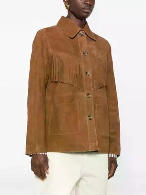 YERSE Suede Fringe Trim Leather Jacket