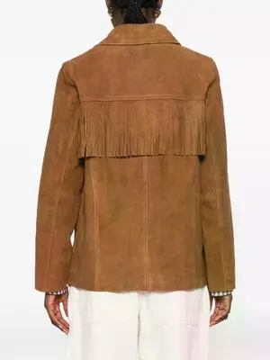 YERSE Suede Fringe Trim Leather Jacket