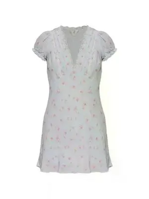 LoveShackFancy Floral Print Lace Trim Mini Dress