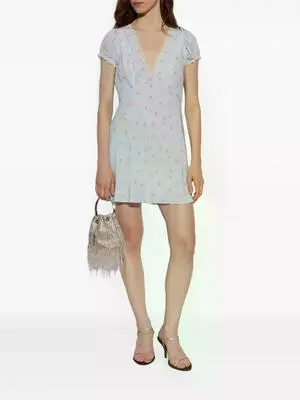 LoveShackFancy Floral Print Lace Trim Mini Dress