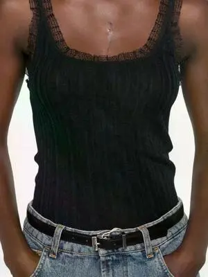 FORTE_FORTE Lace-trimmed Ribbed Tank