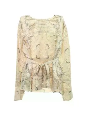 Hermès Silk Eperon D'or Print Belted Blouse