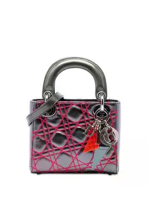 Dior 2011 Anselm Reyle Mini Metallic Lambskin Cannage Lady Satchel - Grey