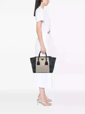 Prada Canvas And Suede Twin Pocket Double Handle Satchel