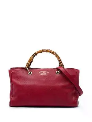 Gucci 2016-2026 Medium Calfskin Bamboo Shopper Satchel - Red