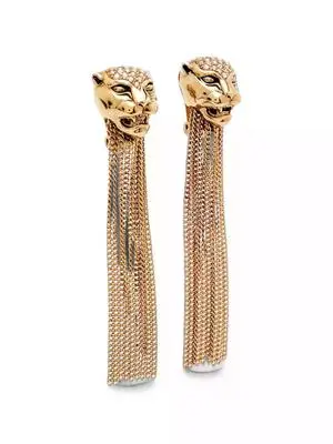 Roberto Cavalli Panther Head Tassel Clip-on Earrings - Gold