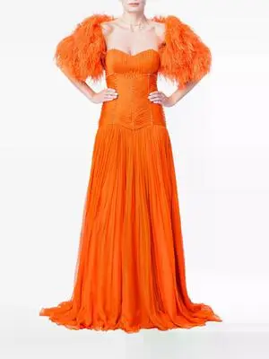 M.MARQUISE Aubrey Feather-trim Cape - Orange