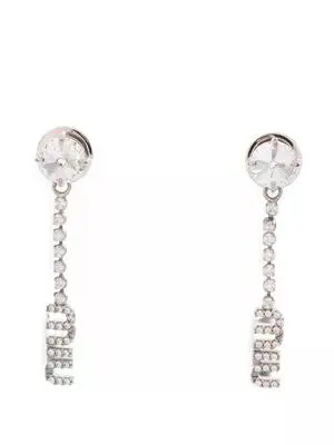 Miu Miu Tone Crystal Embellished Logo Drop Earrings - Silver