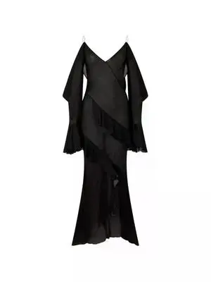 Roberto Cavalli Ruffled Cold-shoulder Maxi Dress