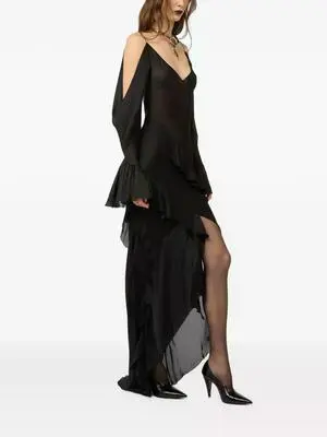 Roberto Cavalli Ruffled Cold-shoulder Maxi Dress