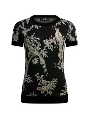 Etro Wool-blend Jacquard T-shirt With Nature Motif