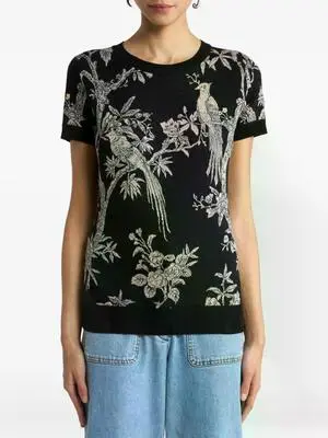 Etro Wool-blend Jacquard T-shirt With Nature Motif