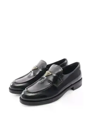 Prada Leather Enamel Triangle-logo Loafers
