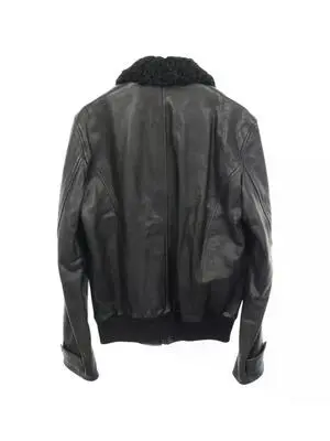 Dolce & Gabbana Leather Shearling Collar Zip-up Jacket