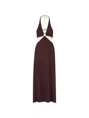 Johanna Ortiz Burgundy Cut-out Maxi Dress