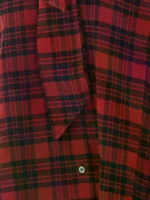 TRUE AVENUE Checked Cotton Shirt With Pussy-bow Collar