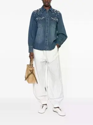 I BLUES Crystal-embellished Denim Shirt