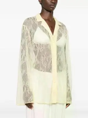 Oseree Lace-knit Button-up Shirt - Yellow