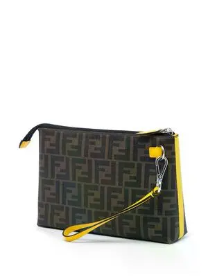 Fendi Zucca Coated Canvas Roma Amor Zip Pouch Clutch Bag - Brown