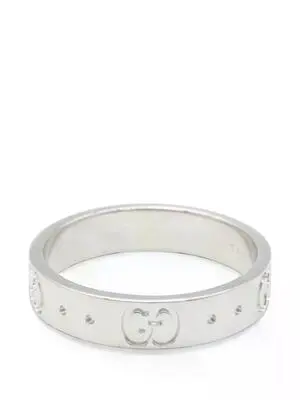 Gucci 18k White Gold Icon Motif Band Ring - Silver
