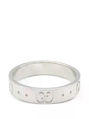 Gucci 18k White Gold Icon Motif Band Ring - Silver