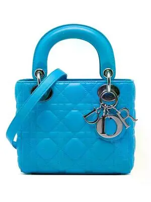 Dior 2014 Mini Lambskin Cannage Lady Satchel - Blue