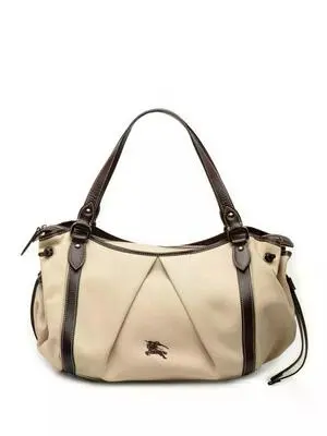 Burberry Leather Trimmed Canvas Tote Bag