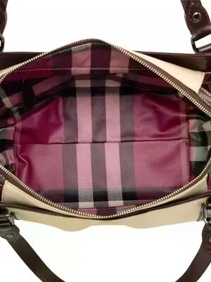 Burberry Leather Trimmed Canvas Tote Bag